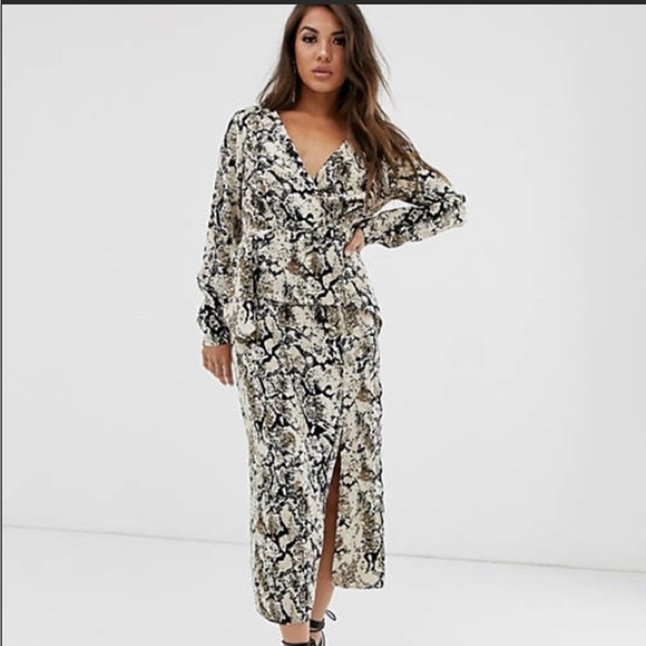 ASOS | Dresses | Nwt Asos Wrap Origami Column Midi Dress In Snake Print ...